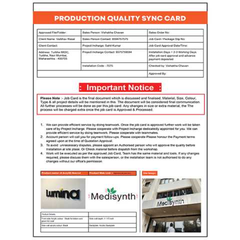 Jobcard - Production Quality Sync Card - Glow Sign Board Maker in ...